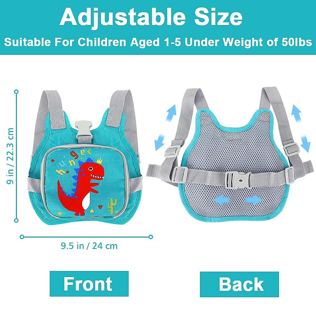 Toddler Harness Leash + Anti Lost Wrist Link, Accmor Dinosaur Baby Harnesses with Kids Leashes for Boys, Cute Child Walking Anti-Lost Holder Bracelet Strap Tether for Outdoor Keep Kid Close (Blue)