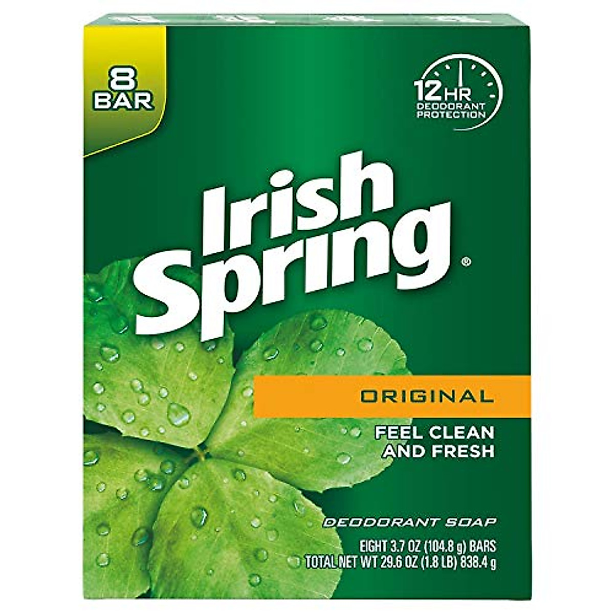 Irish Spring Original Deodrant Soap Unisex Soap, 3.75 Oz Bars, 8-Count