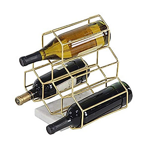 Deco 79 Marble 6 Bottle Wine Rack with Marble Base, 9" x 12" x 13", Gold
