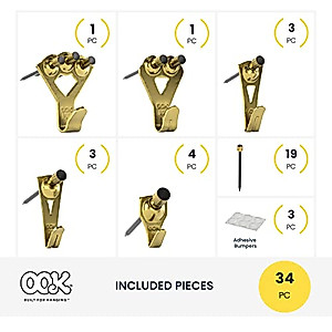 OOK 50918 Professional Picture Hangers, Art Hangers, Padded, Brass, Reusable Picture Hooks, 5-100lb (Value Pack)