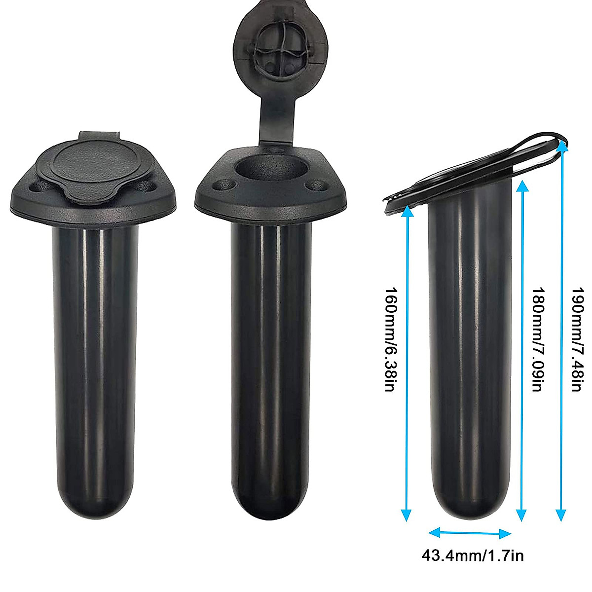 Kayak Flush Mount Fishing Boat Rod Holder with Cap - Plastic Fishing Tackle Accessory Tool for Kayak Boat Canoe Pole