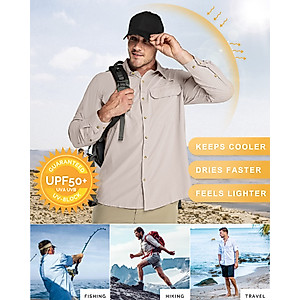 33,000ft Men's Long Sleeve Sun Protection Shirt UPF 50+ UV Quick Dry Cooling Fishing Shirts for Travel Safari Camping Hiking