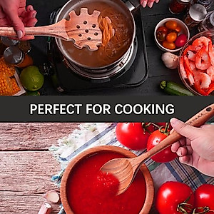 Wooden Spoons for Cooking,10 Pcs Natural Teak Wooden Cooking Utensils Wooden Kitchen Utensils Set Wooden Utensils for Cooking Wooden Spatulas for Cooking