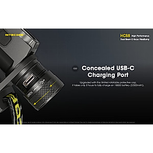 Nitecore HC68 Focusable Headlamp, 2000 Lumen USB-C Rechargeable with Battery, White and Red Light and LumenTac Organizer
