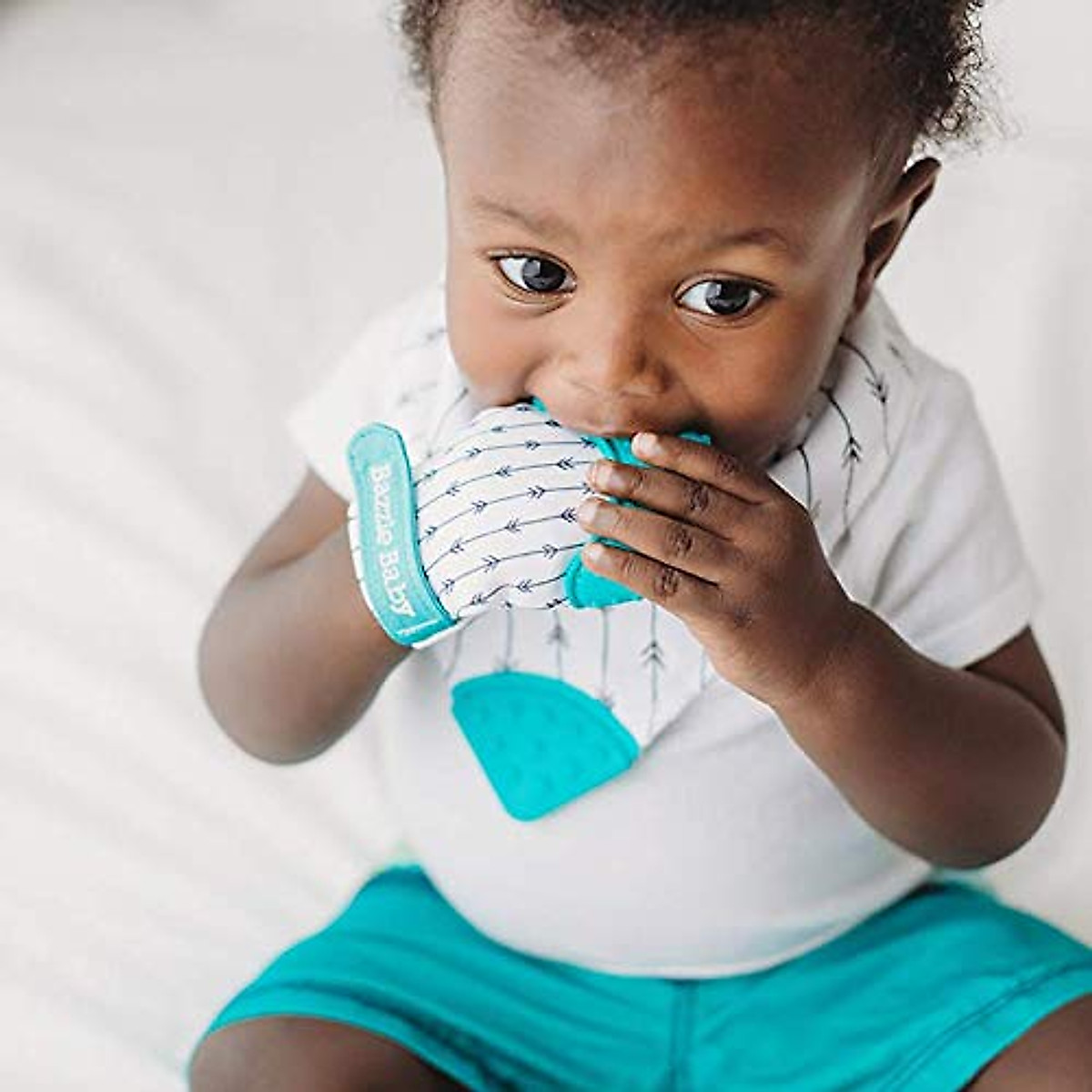 Bazzle Baby Teething Mitt - Silicone Teething Mittens, Teething Toys, Baby Teething Toys, Baby Teething Mitten, Teething Glove, Hand Teethers for Babies - Adjustable Strap (Geo Lines)