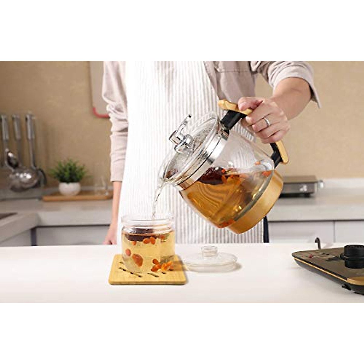 Alfto Hot Pads Trivet,Table Solid Bamboo Wood Trivets for Hot Dishes and Pot with Non-slip Pads Heat Resistant Pads Teapot Trivet 4pcs(Multi Size,2 Square 2 Round)