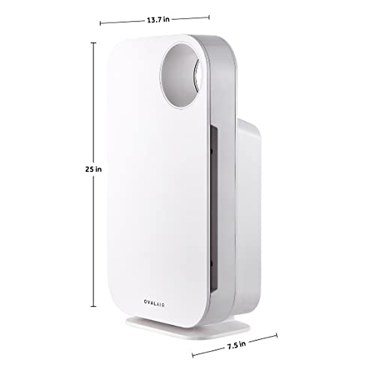 OVAL AIR AIR1000A 3-Stage H13 True HEPA 5-in-1 Air Purifier For Allergens,Dust,Pets,Allergies,Odor,Smoke,Pollen, Rooms up to 600 sq. ft., White, 13.8" X 7.5" X 25"