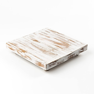 Set of 2 White Decorative Farmhouse Tray Risers with Feet, Square Rustic Wooden Stand and Pedestal, Home Centerpiece Decor