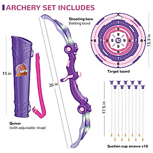 GMAOPHY Bow and Arrow Toys with LED Light Up Archery, for Girls 5 6 7 8 9 10 11 12 Year Old, Purple Indoor Outdoor Activity, Christmas Toy for Kids Girls Ages 6-8