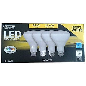 Feit LED Dimmable BR30 Flood Soft White Bulbs 65 Watts, Uses 11.5 Watts, 4 Pack