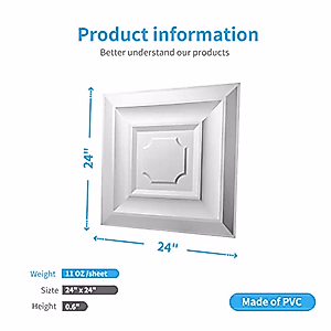 Art3d Drop Ceiling Tiles 24x24, Pack of 12pcs in White