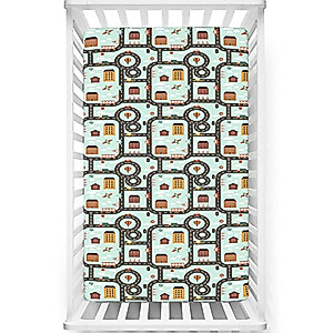 Car Race Track Themed Fitted Crib Sheet,Standard Crib Mattress Fitted Sheet Soft Toddler Mattress Sheet Fitted-Crib Mattress Sheet or Toddler Bed Sheet, 28“ x52“,Multicolor