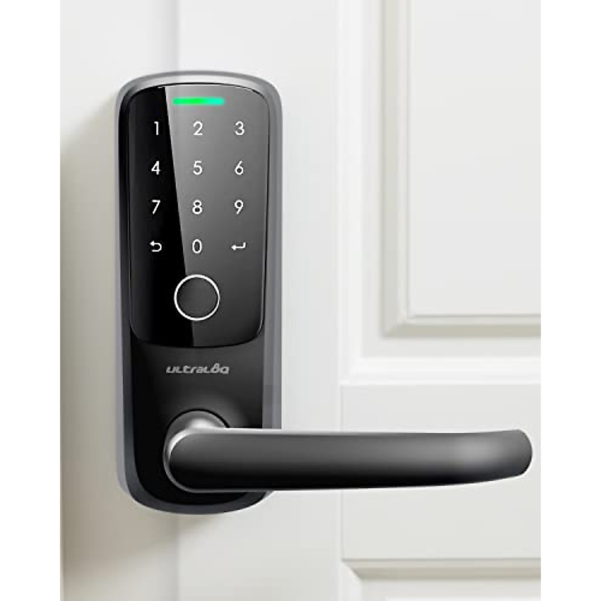 ULTRALOQ Latch 5 World's First Built in WiFi Smart Lock (Black) with Fingerprint ID, 5-in-1 Keyless Entry Electronic Door Handle with Bluetooth, Biometric Fingerprint and Touch Digital Keypad