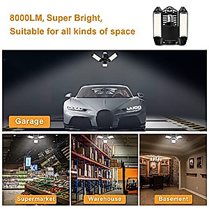 LED Garage Light, 80W Garage Lights Ceiling LED 2Pack, 8000 Lumen Led Shop Light with 3 Adjustable Panels and 6500K Daylight Garage Lighting for Barn,Workshop,Basement Support E26/E27 Screw Socket
