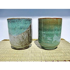 Mino Ware Japanese Traditional Yunomi Tea cups 8.45 Onces Set of 2 Authentic Aoshino Sensuji Design for Hot Green Tea Bancha Matcha Tea from Japan