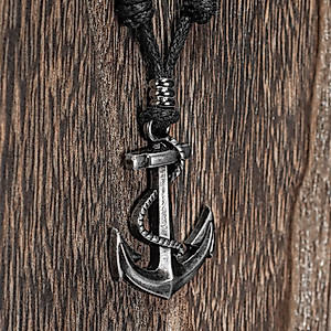 BlueRica Anchor & Rope on Adjustable Cotton Cord Necklace