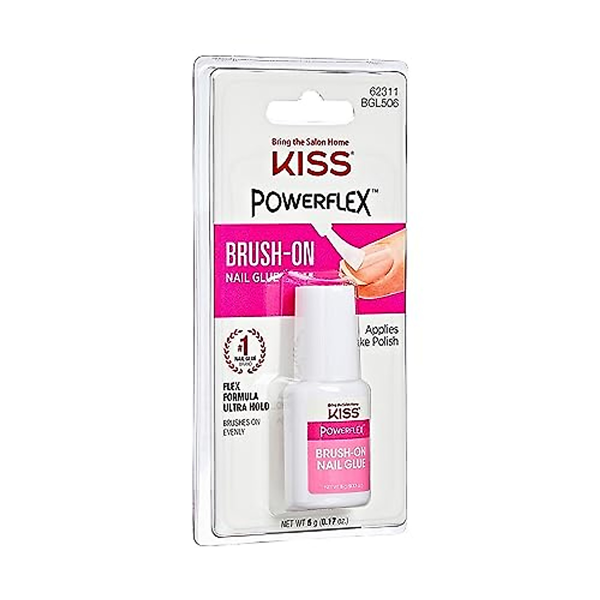 KISS PowerFlex Brush-On Nail Glue for Press On Nails, Ultra Hold Flex Formula Nail Adhesive, includes One Bottle 5g (0.17 oz.) with Twist-Off Cap & Brush Applicator