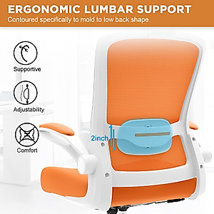 Mimoglad Home Office, High Back Ergonomic Desk Adjustable Lumbar Support and Headrest, Swivel Task Chair with flip-up Armrests for Guitar Playing, 5 Years Warranty, Carrot Orange
