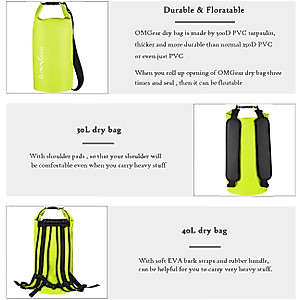 OMGear Waterproof Dry Bag Backpack Waterproof Phone Pouch 40L/30L/20L/10L/5L Floating Dry Sack for Kayaking Boating Sailing Canoeing Rafting Hiking Camping Outdoors Activities (Bright Yellow,20L)