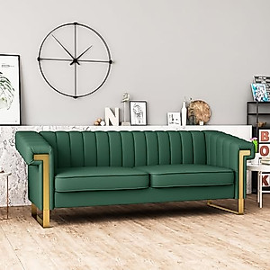 NCECLAR 83.86''L PU Faux Leather Modern Deep 3-Seater Loveseat Sofa, Mid Century Oversized Couches for Living Room and Apartment, Green