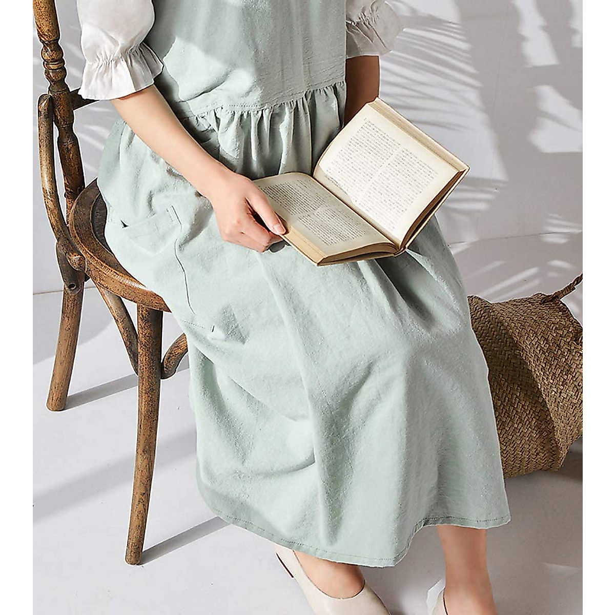 losofar Women Girls Cross Back Apron Gardening Works Cotton Aprons Pinafore Dress (green, 32.3" x 41.3")