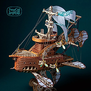 howCat 3D Wooden Puzzles for Around The Earth in 80 Days Fantasy Spaceship Model Kit to Build -Ideal Christmas or Birthday Gift for Puzzle Enthusiasts