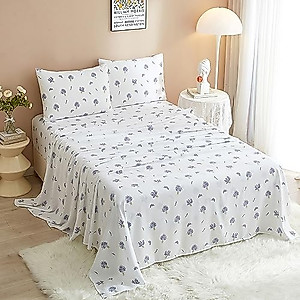 Extra Deep Pocket Full Sheets Set White - 4 Piece Floral Sheets Bed Sheets Fit 16 Mattress - Luxury Soft Cooling Sheets Fitted Sheets Full Size,Wrinkle Resistant,Full Sheets,Purple Floral Bed Sheets