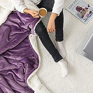 NANPIPER Couch Blanket Reversible Sherpa Flannel Blanket Ultra-Soft Plush Warm Fleece Microfiber (60"x80",Cassis Purple)