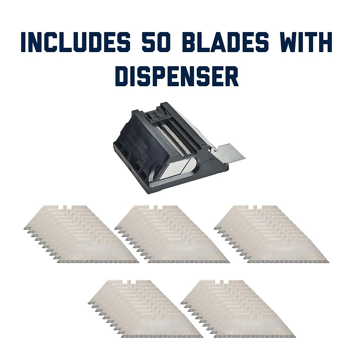 AccuTec Pro 2-Notch Utility Knife Blades with Dispenser - Precision Made with High Carbon Steel for Extra Durability - 50 Pack - APBL-8022