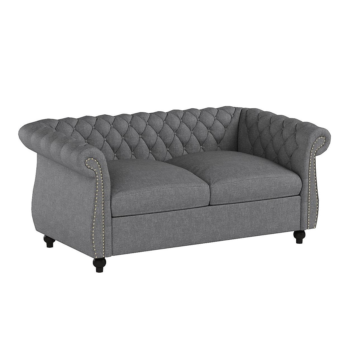 Christopher Knight Home GDFStudio Kyle Traditional Chesterfield Loveseat Sofa, Gray and Dark Brown, 61.75 x 33.75 x 27.75