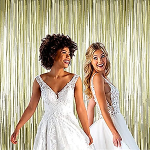 HalloweenDecorate 4 Pack Light Gold Foil Fringe Curtain Backdrop, 3.28Ft x 9.84Ft Metallic Tinsel Streamers Curtains for Party, Photo Booth Props, Birthday, 2022 Graduation Decoration Supplies