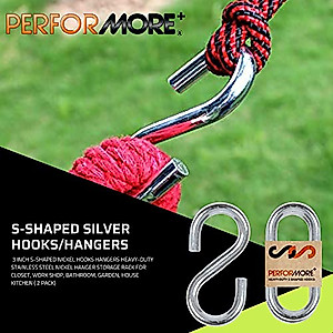 Performore 3 Inch S-Shaped Nickel Hooks Hangers Heavy-Duty Stainless Steel Nickel Hanger Storage Rack for Closet, Work Shop, Bathroom, Garden, House Kitchen (2 Pack)
