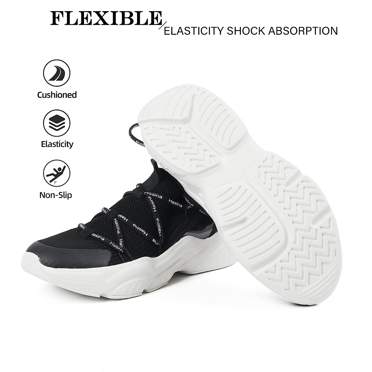 Hasina Women's Running Shoes Slip On Tennis Walking Sneakers Lightweight Breathable Mesh Upper Workout Casual Sports Shoes （White/Black,8.5）