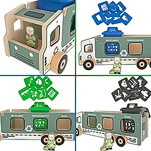 DUKVSG Large Wooden Garbage Truck Toy, Waste Management Recycling Truck Toy with 3 Trash Cans, Educational Toys and Gift for Kids, Toddlers, Boys, Girls 3 4 5 6 7 Years Old