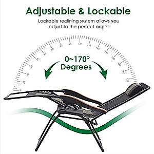 Farini Oversized XL Zero Comfortable Lounge Outside Anti-Gravity Adjustable Headrest and Side Table Reclining Camping Chair Support 350Lbs, 30D x 29W x 44H in, Black/Green