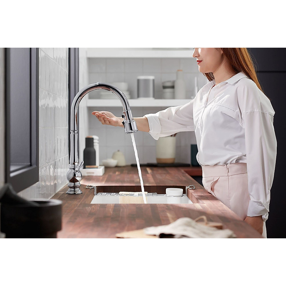 Kohler K-29709-VS Artifacts Touchless Kitchen Faucet with Pull Down Sprayer, Kitchen Sink Faucet in Vibrant Stainless