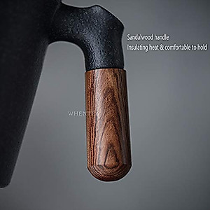 WENSHUO Sandalwood handle Tea Mug, Chinese Ceramic Tea Cup, with Infuser and Lid, 13 oz, Matte Grey