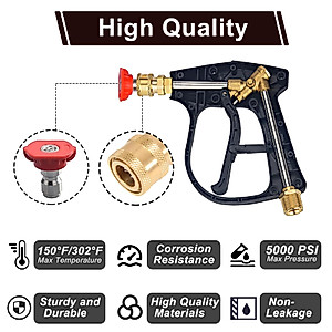 JWGJW Short Pressure Washer Gun with 5 Nozzle Tips,High Pressure Water Gun with M22-14 Male Plug and 1/4¡± Quick Connector - Foam Gun Kit Compatible with Foam Cannon.(JW-122)