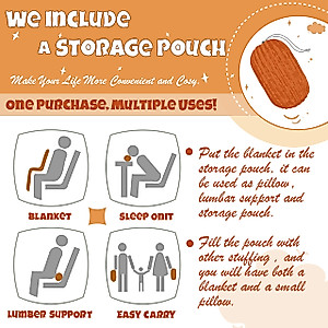 Bnuitland Burnt Orange Flannel Throw with storage pouch,300GSM Super soft Fleece Stripe Pattern sofa Blanket for Adults and Kids, Lightweight Cozy Bed Throw for home decor All season