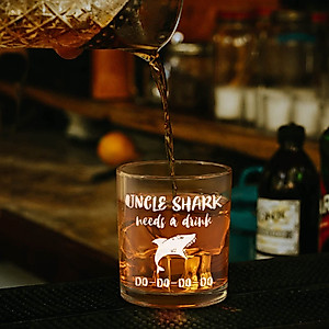 DAZLUTE Uncle Gifts from Niece, Funny Uncle Shark Whiskey Glass, Father’s Day Gifts Birthday Present Christmas Gifts for uncle Brother Cousin, 10Oz Old Fashioned Glass