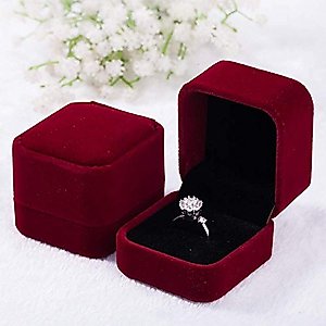 2 Pack Velvet Ring Boxes, Earring Pendant Jewelry Case, Ring Earrings Gift Boxes, Jewellry Display (Wine, Ring Box)