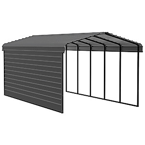 Arrow Carports Galvanized Steel Carport, with 1-Sided Enclosure, Compact Car Metal Carport Kit, 12' x 24' x 9', Charcoal