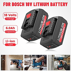 LabTEC 2-Pack 6.0Ah 18V Lithium Battery BAT609 and Battery Charger Kit Compatible with Bosch