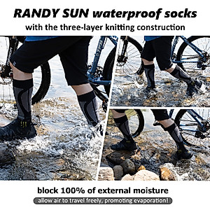 RANDY SUN Waterproof Hiking Socks, [SGS Certified] Cold Weather Fashion Climbing Windproof Socks Cushioned Footed Long-lasting Comfort on the Trail Limit Foot Fatigue Mens Gifts,Grey&Black L