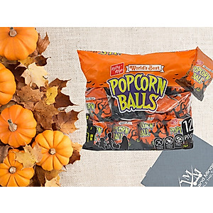 Halloween Popcorn | Popcorn Balls Individually Wrapped | Limited Edition Non Candy Seasonal Flavored Snacks and Treats for Parties Trick or Treating | Reusable Tote | 12 Ct Bundle Set