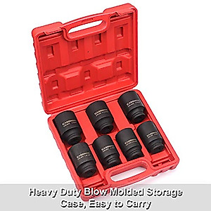 CASOMAN 1/2-Inch Drive Deep Spindle Axle Nut Impact Socket Set, Inch, Cr-Mo, 6-Point, 1-3/8-Inch - 1-3/4-Inch, 7 Piece Axle Socket Set