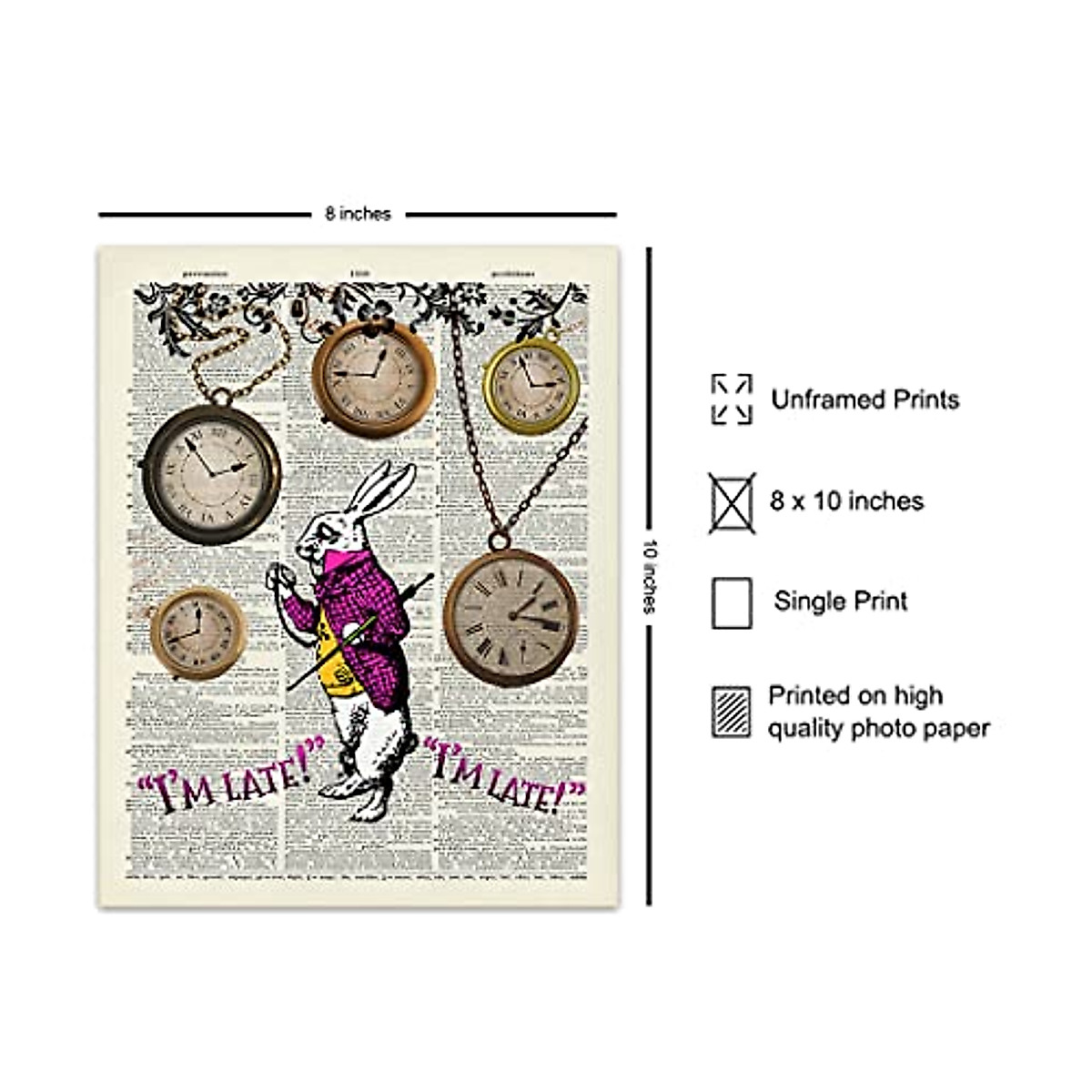 Alice Wonderland Decor - Alice Wonderland Gift - Room, Home or Party Decorations - Art Poster for Boy, Girl Kids Bedroom - Gift for Walt Fans - 8x10 Photo print Wall Art Picture