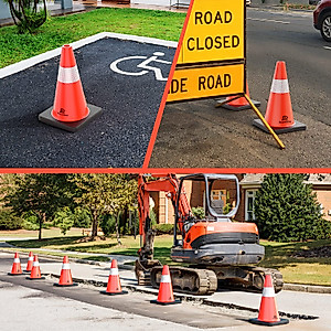 RoadHero 4 Pack Traffic Safety Cones 18 Inch with Black Weighted Base, Plastic PVC Cone, Orange Cones with Reflective Collar, Cones for Parking Lot, Construction Events, Road Safety