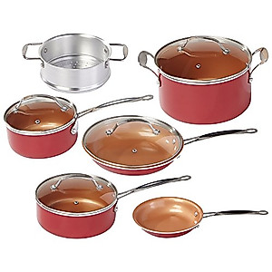 BulbHead Red Copper 10 PC Copper-Infused Ceramic Non-Stick Cookware Set