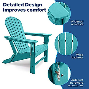 ASTEROUTDOOR Outdoor Folding Plastic Adirondack Chair with Weather Resistant & Easy Maintenance for Patio, Deck, Garden, Backyard, Beach, Pool and Fire Pit, Blue